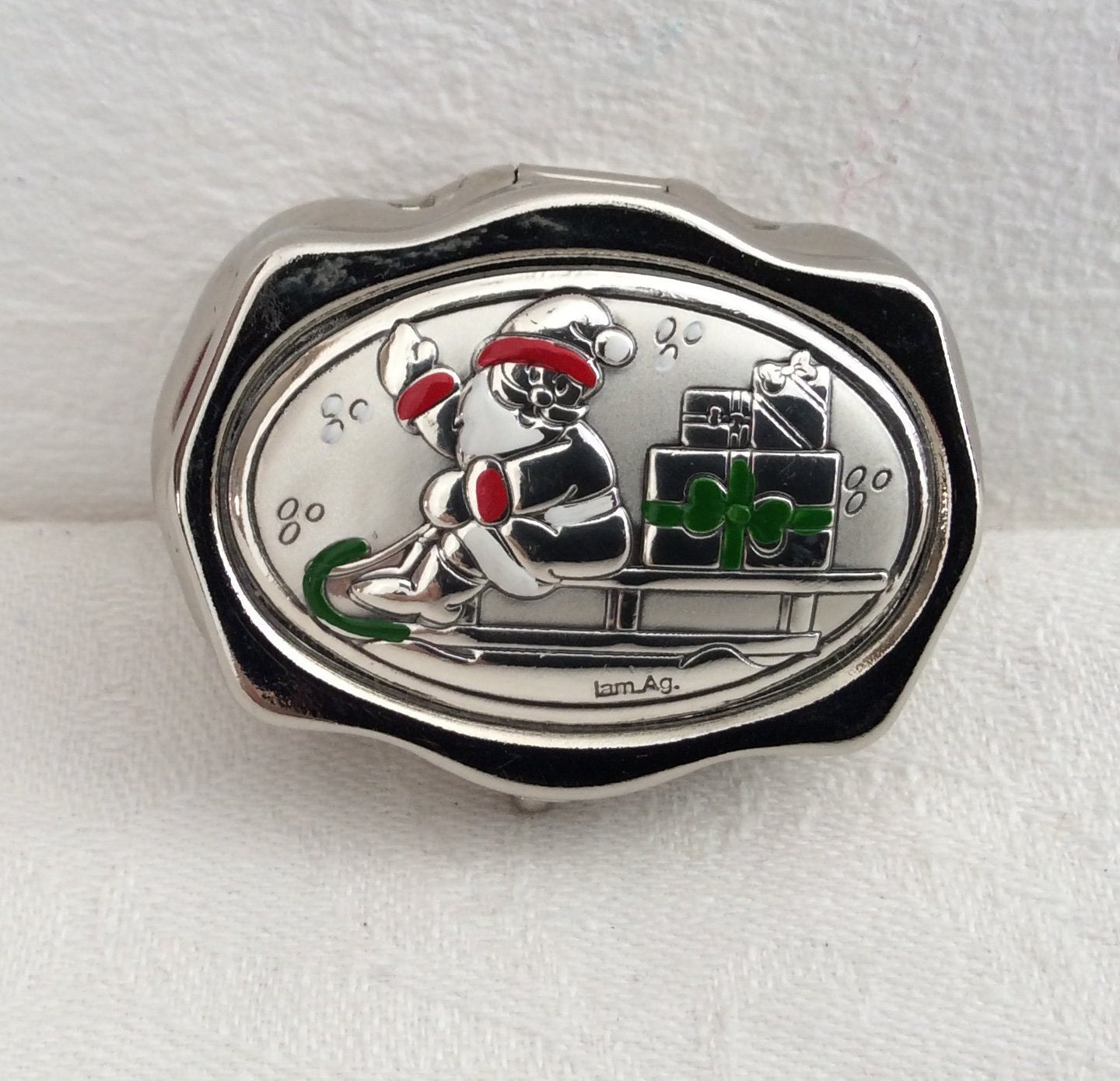 Vintage Christmas Pill Box, Santa Claus Pill Box, Metallic Pill Box ...