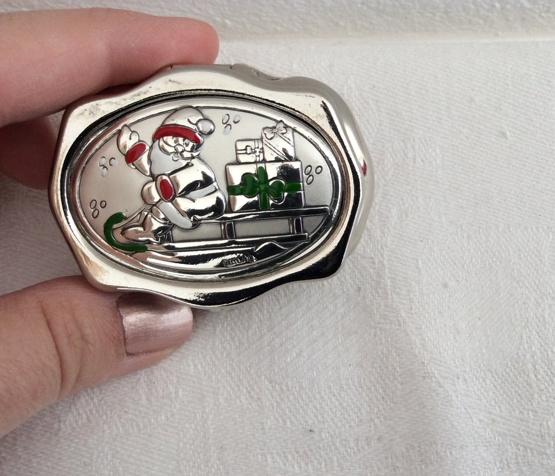 Vintage Christmas Pill Box, Santa Claus Pill Box, Metallic Pill Box ...