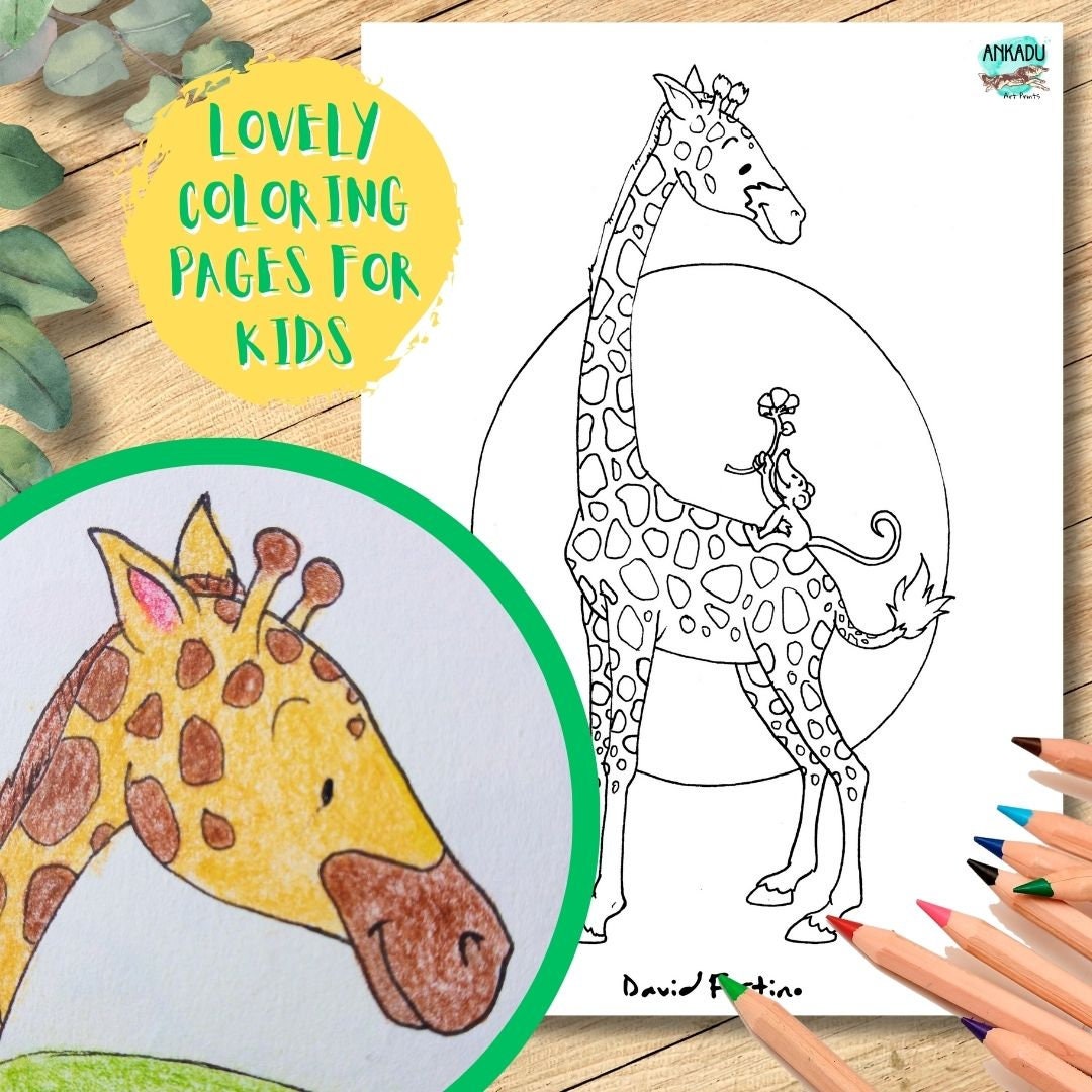 Giraffe Coloring Page for Kids, Animal Coloring Page, Giraffe Birthday ...