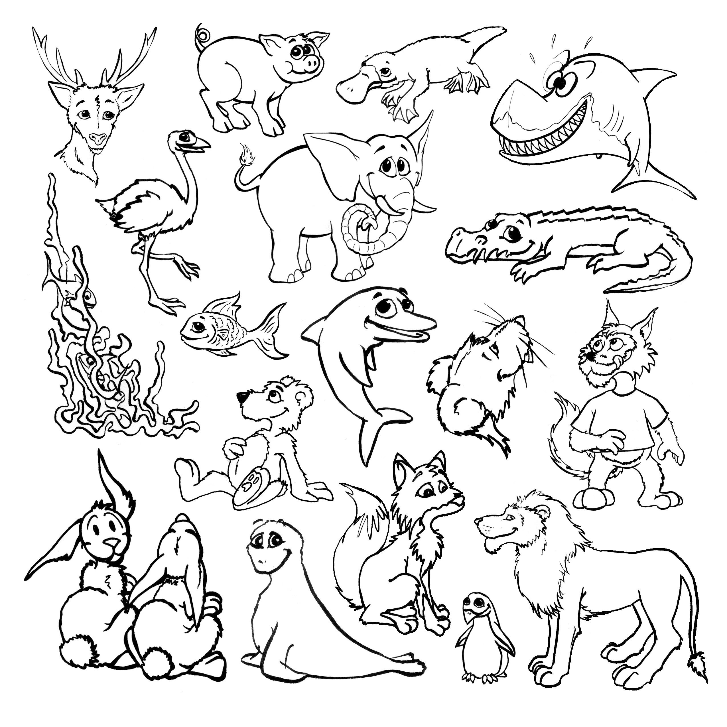 8 COLORING PAGES of Animals and Little Things Set 1, Hand Drawn ...