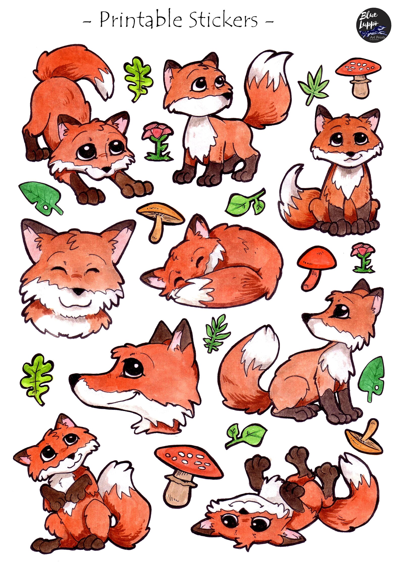 Cute Baby Fox Stickers Cute Foxes Stickers Lovely Fox Decor | Etsy
