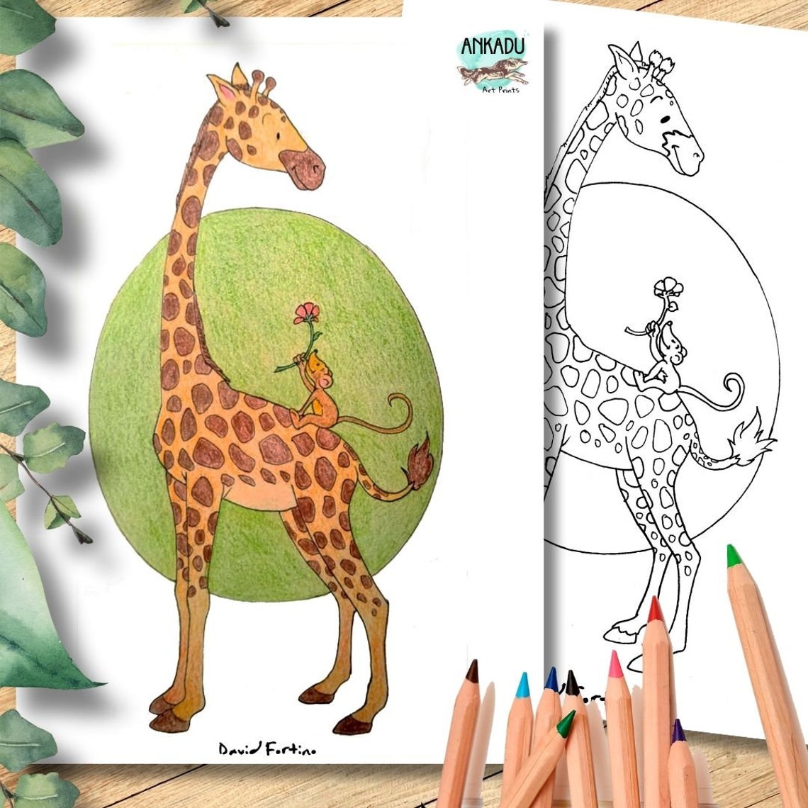 Giraffe Coloring Page for Kids, Animal Coloring Page, Giraffe Birthday ...