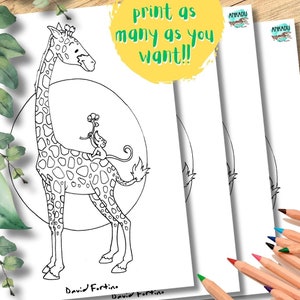 Giraffe Coloring Page for Kids, Animal Coloring Page, Giraffe Birthday ...
