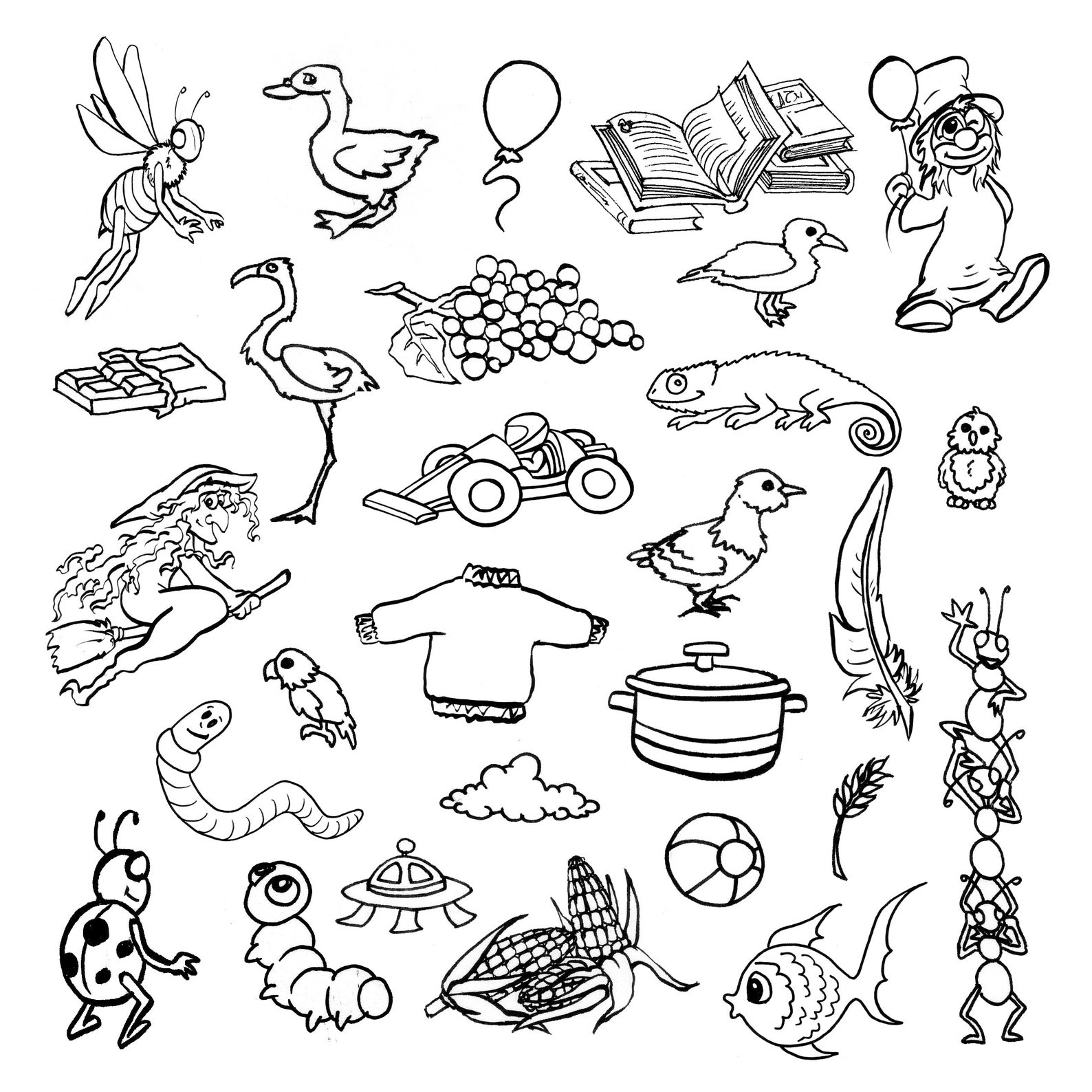 8 COLORING PAGES of Animals and Little Things Set 1, Hand Drawn ...
