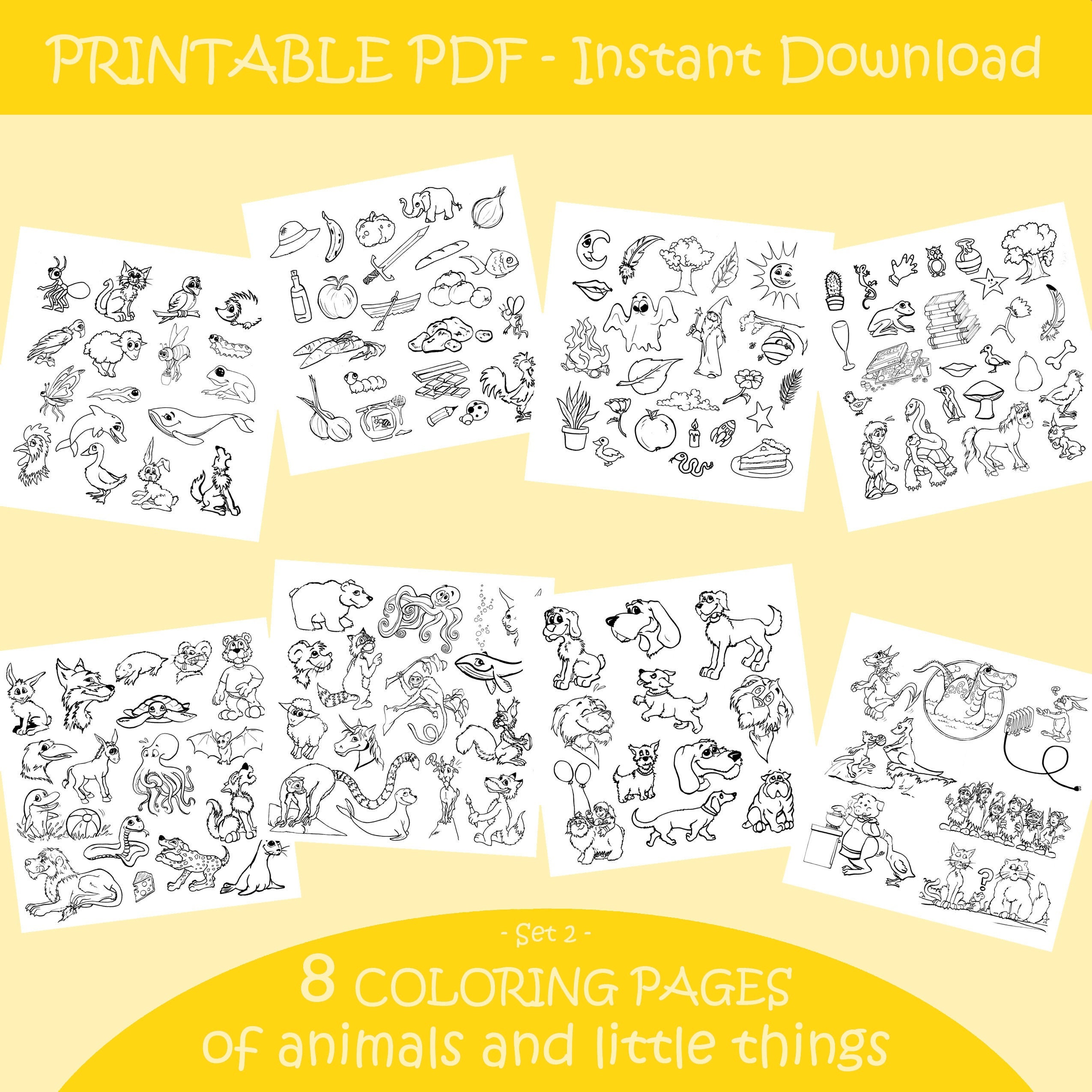 8 PDF Coloring Pages Pack, Kids Activity, Kids Gift, Birthday Activity ...