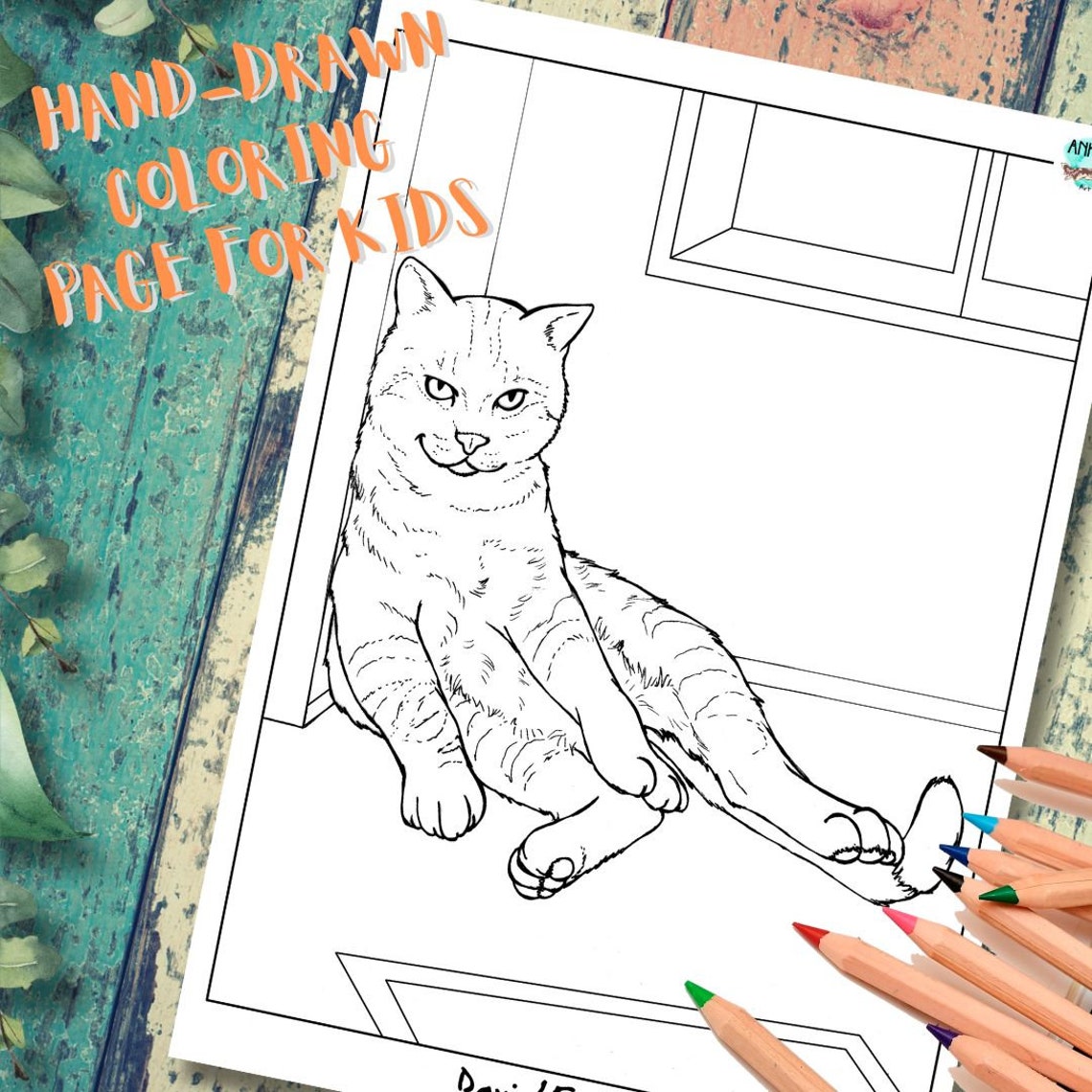 Lazy Cat Coloring Page, Printable Adult Coloring, Kids Coloring Page ...