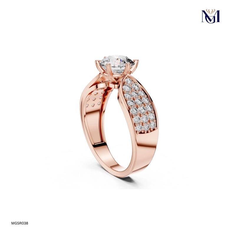 Moissanite Engagement Ring | Round Solitaire With Pavé Band | 925 ...