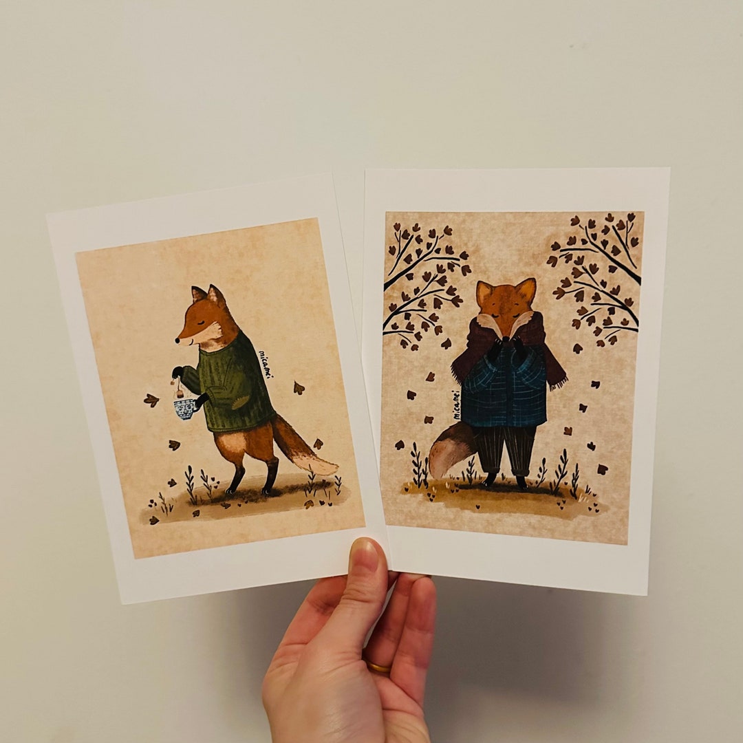 Fox Art Print Postcard, Cute Fox Print, Woodland Animals Postcard, Fox ...