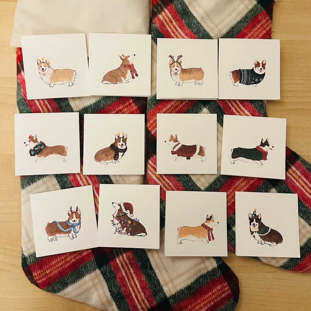 Mini Cards With Corgi, Christmas Greeting Card for Christmas, Corgi ...