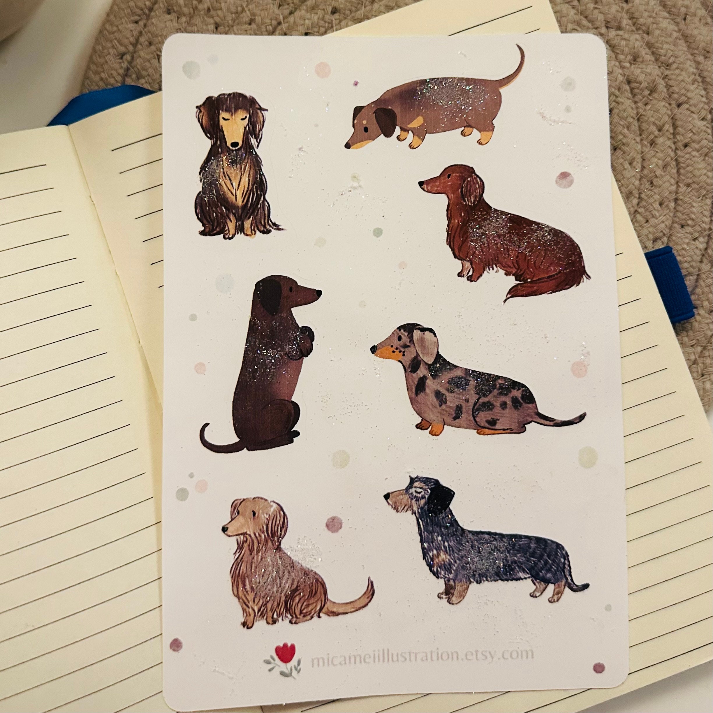 Wiener Dog Sticker, Glitter Sticker Set, Dachshund Sticker Sheet, Cute ...