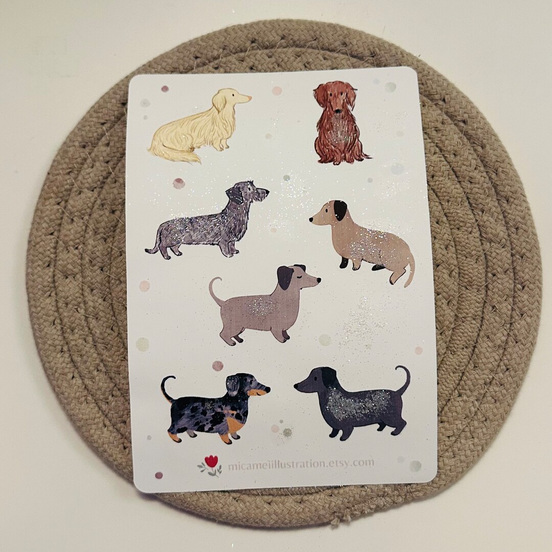 Wiener Dog Sticker, Glitter Sticker Set, Dachshund Sticker Sheet, Cute ...