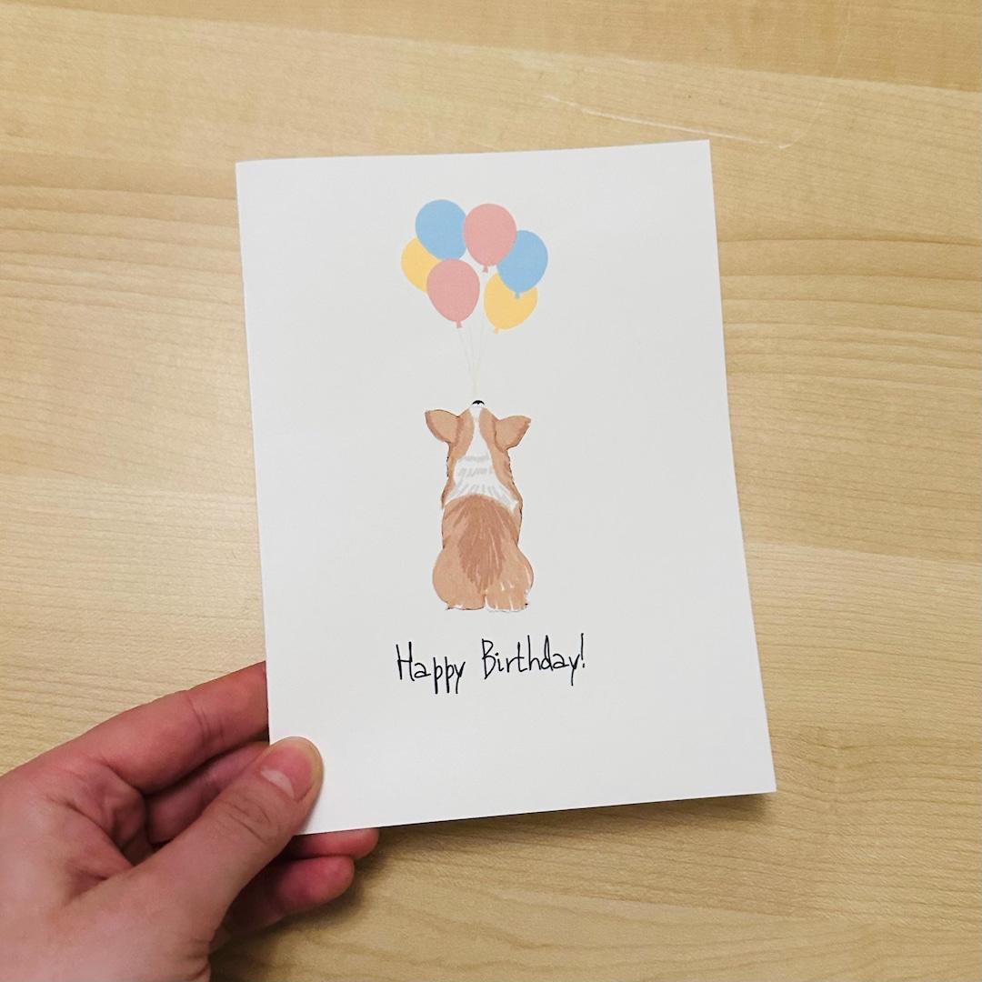 Corgi Happy Birthday Balloon Card Corgi , Greeting Card, Corgi ...