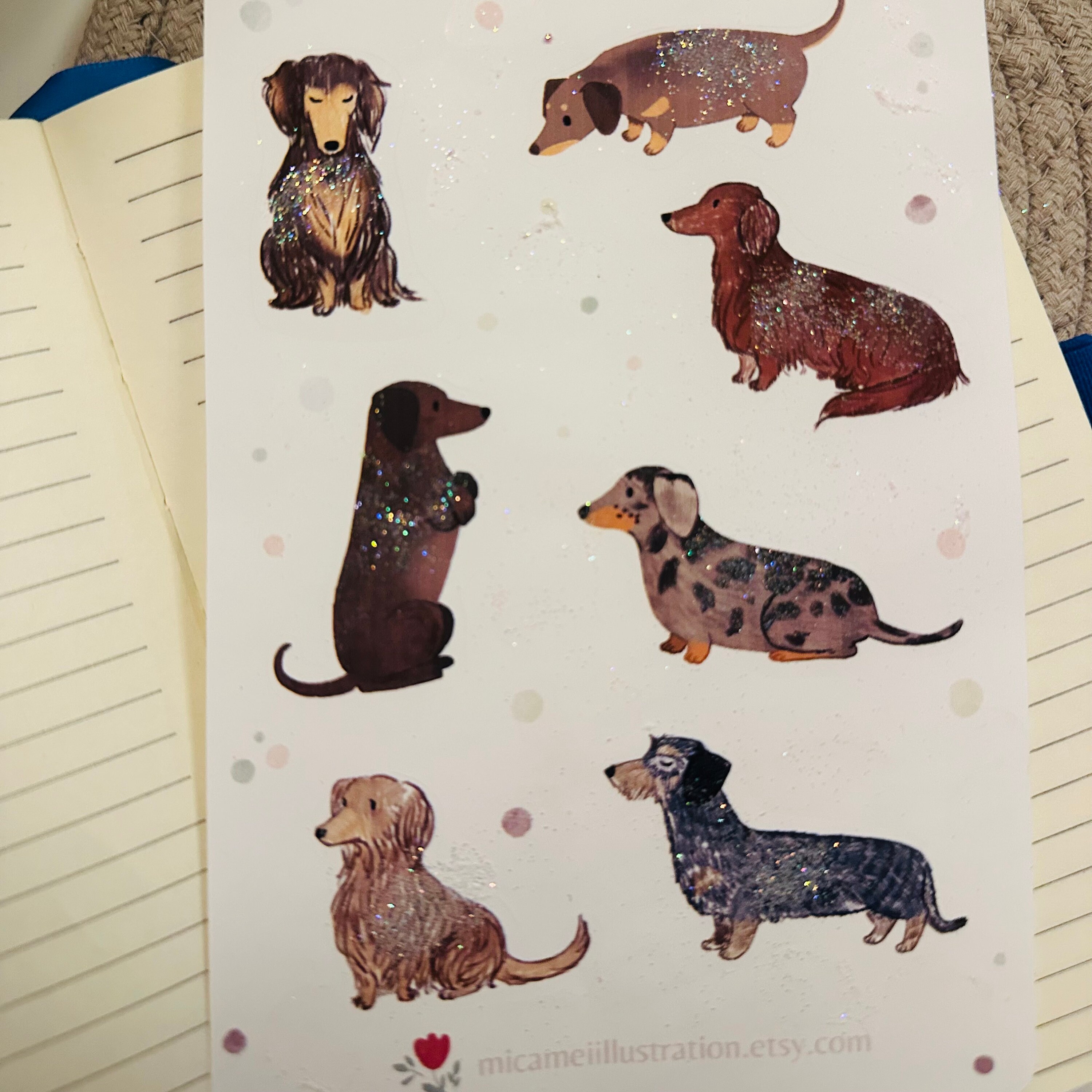 Wiener Dog Sticker, Glitter Sticker Set, Dachshund Sticker Sheet, Cute ...