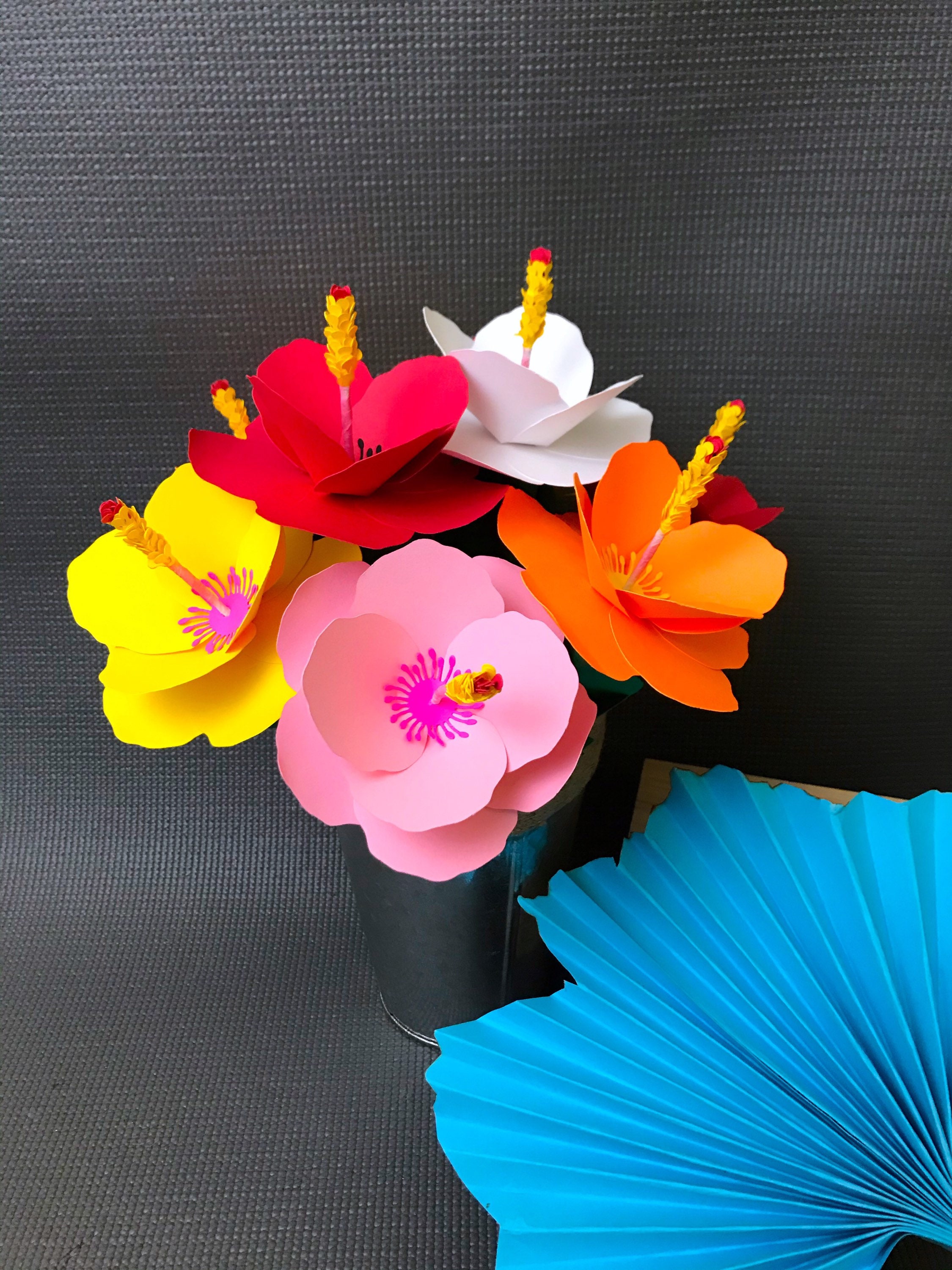 Hibiscus Paper Flowers, 12 Flower Die Cuts, Tropical Paper Flowers ...