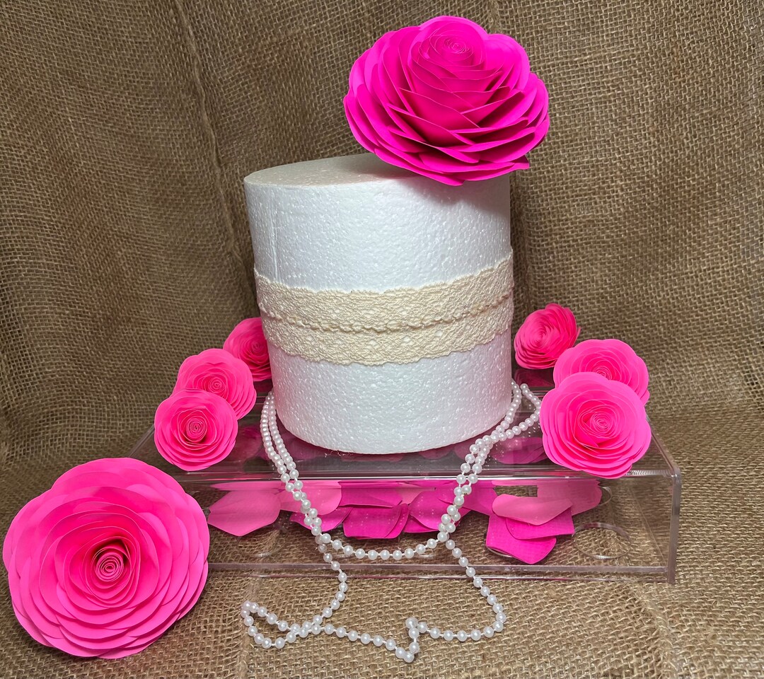 4x4” Pink and Hot Pink Rose Cake Topper , Colorful Paper Flowers / Pink ...