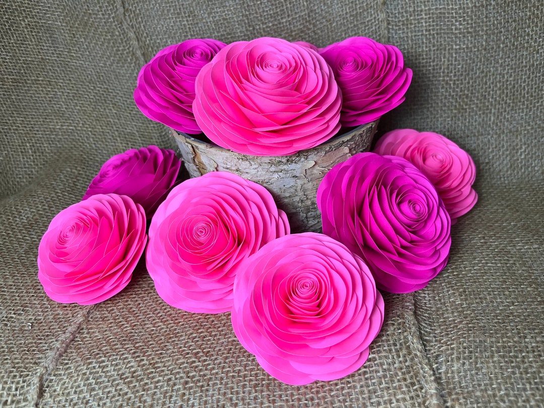 4x4” and 3.5” Pink and Hot Pink Paper Flowers Colorful Paper Flowers ...