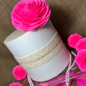 4x4” Pink and Hot Pink Rose Cake Topper , Colorful Paper Flowers / Pink ...