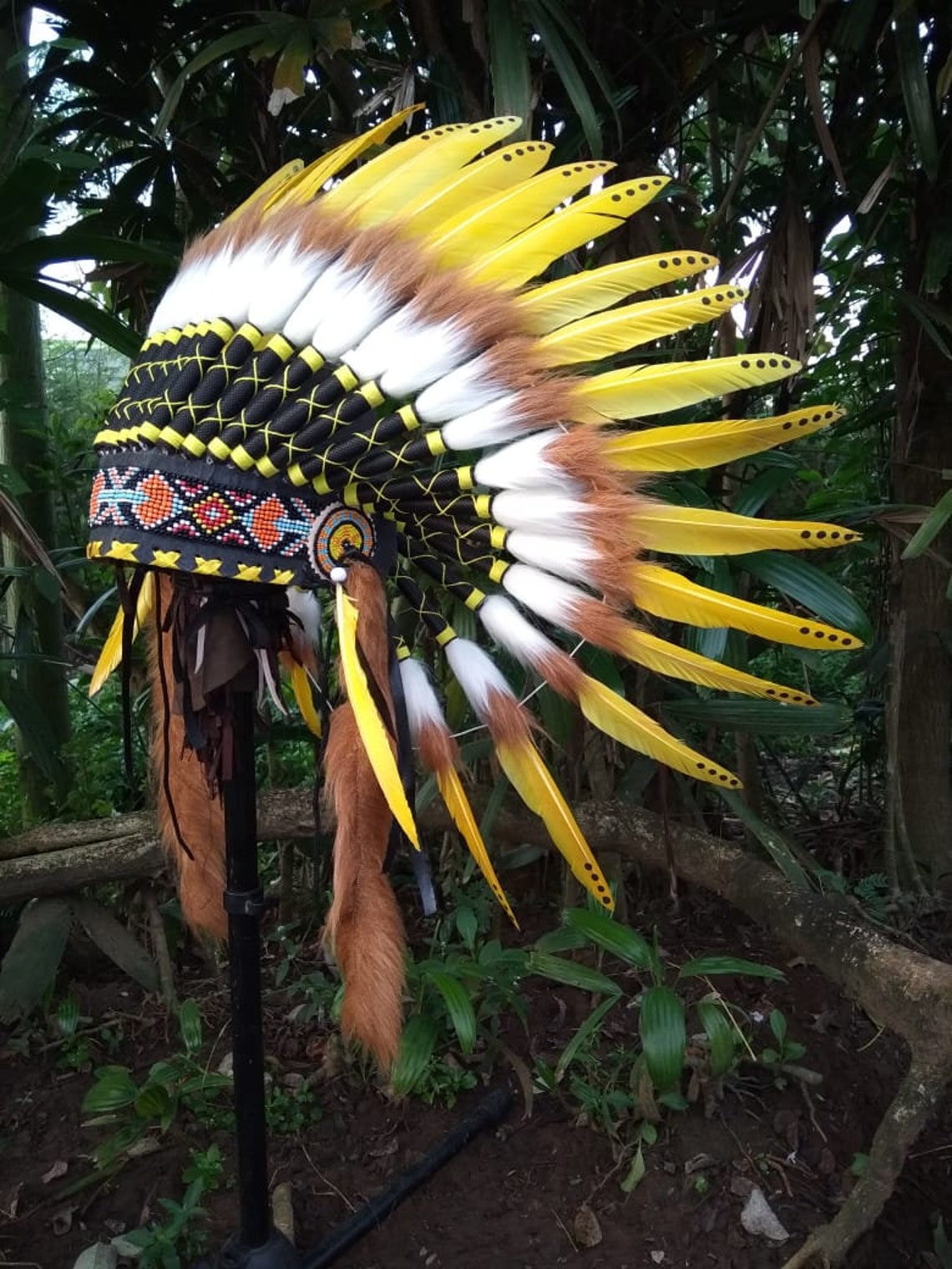 Custom Order, Yellow Indian Headdress Replica, Chief War Bonnet Costume ...