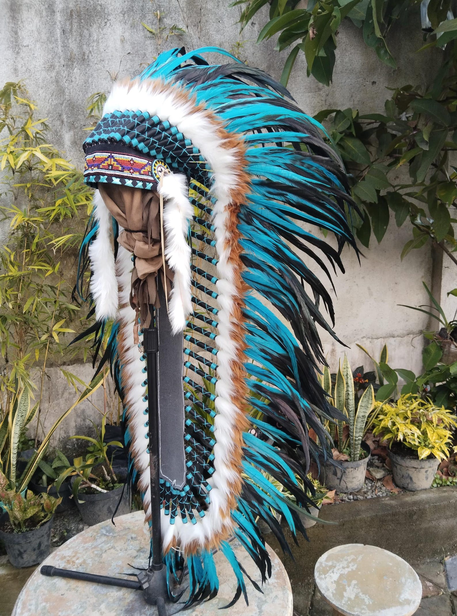 Blue Indian Headdress Replica/custom Order, Long Length Indian ...