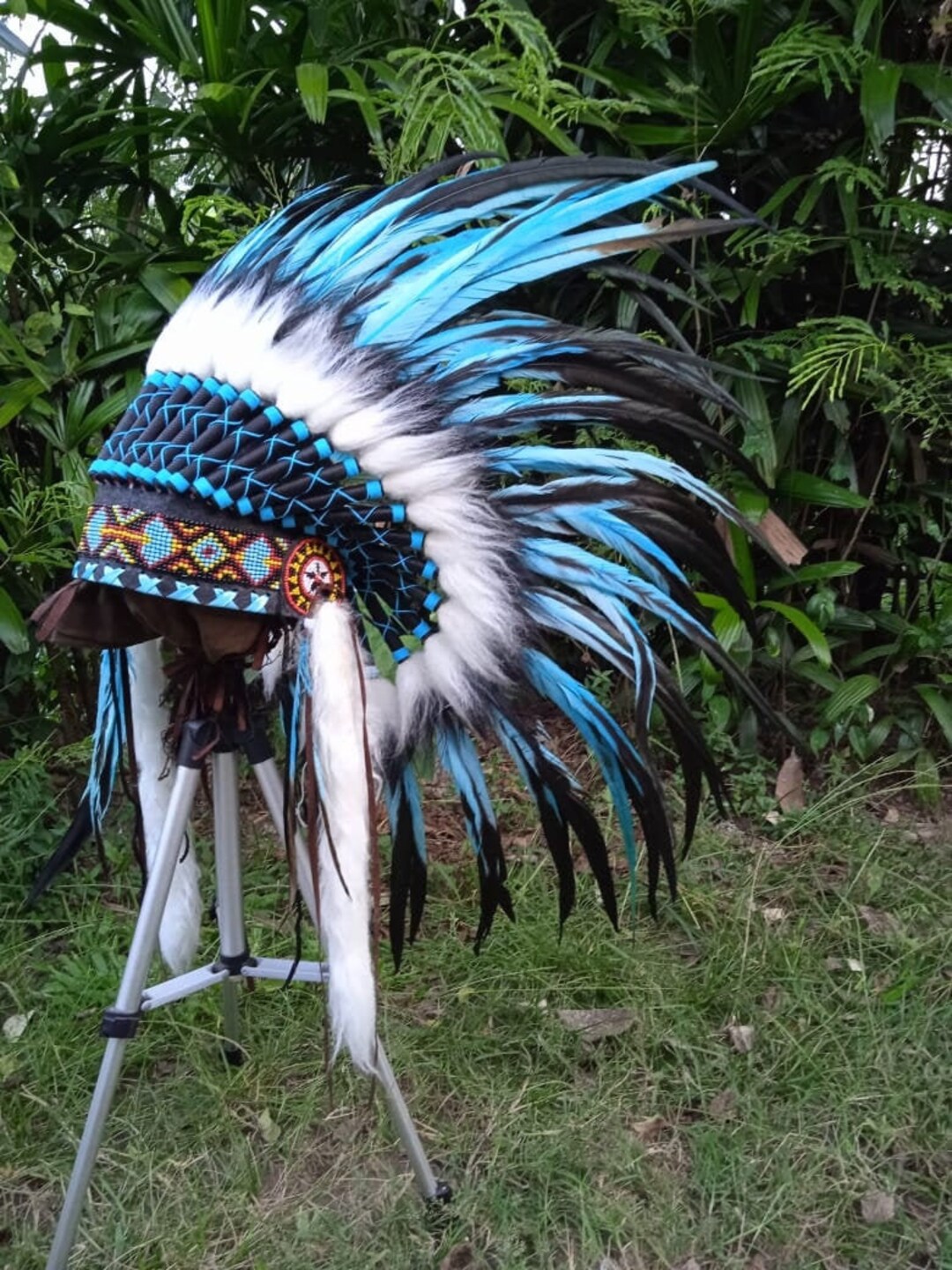 Kids Indian Headdress Replica Made With Blue Painted Real Feathers - Etsy