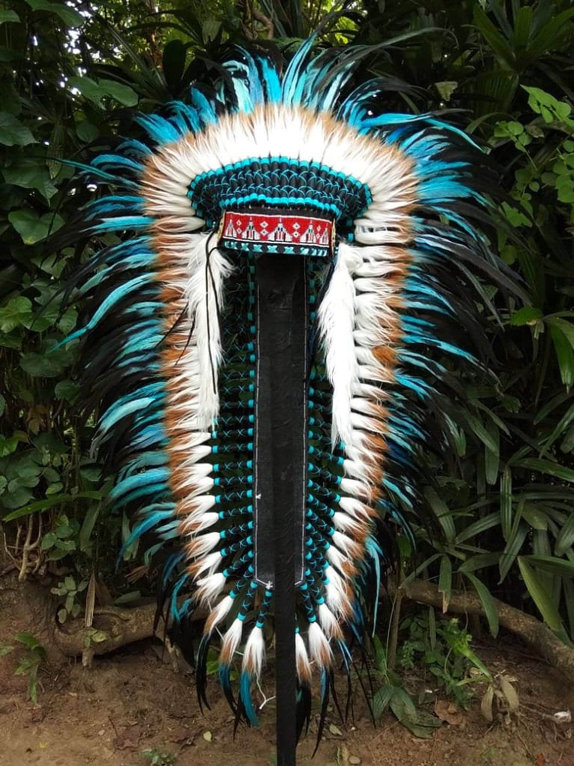 Blue Indian Headdress Replica/custom Order, Long Length Indian ...