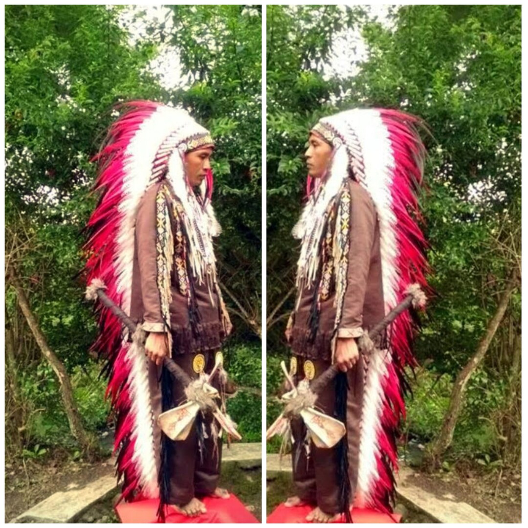 Custom Order, Make Your Extra Long Length Indian Headdress Replica With Double Feathers, Native ...