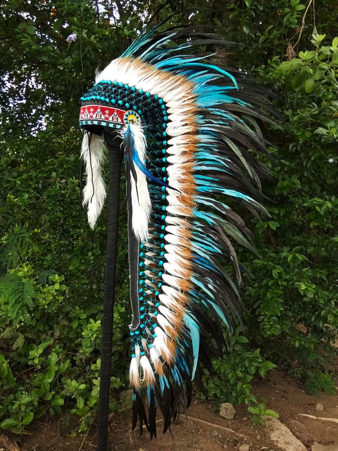 Blue Indian Headdress Replica/custom Order, Long Length Indian ...