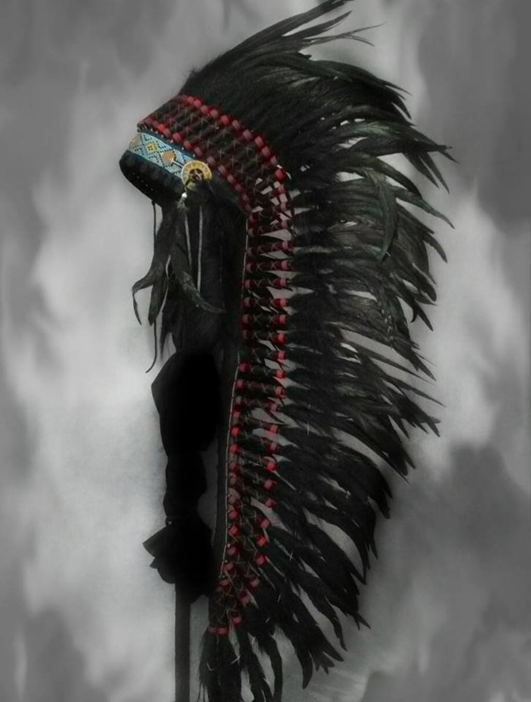 Custom Order Black Indian Headdress Style, Long Length Indian Headdress ...