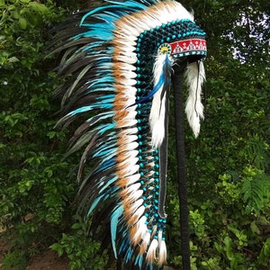 Blue Indian Headdress Replica/custom Order, Long Length Indian ...