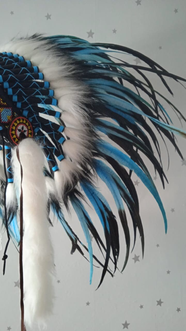 Kids Indian Headdress Replica Made With Blue Painted Real Feathers - Etsy