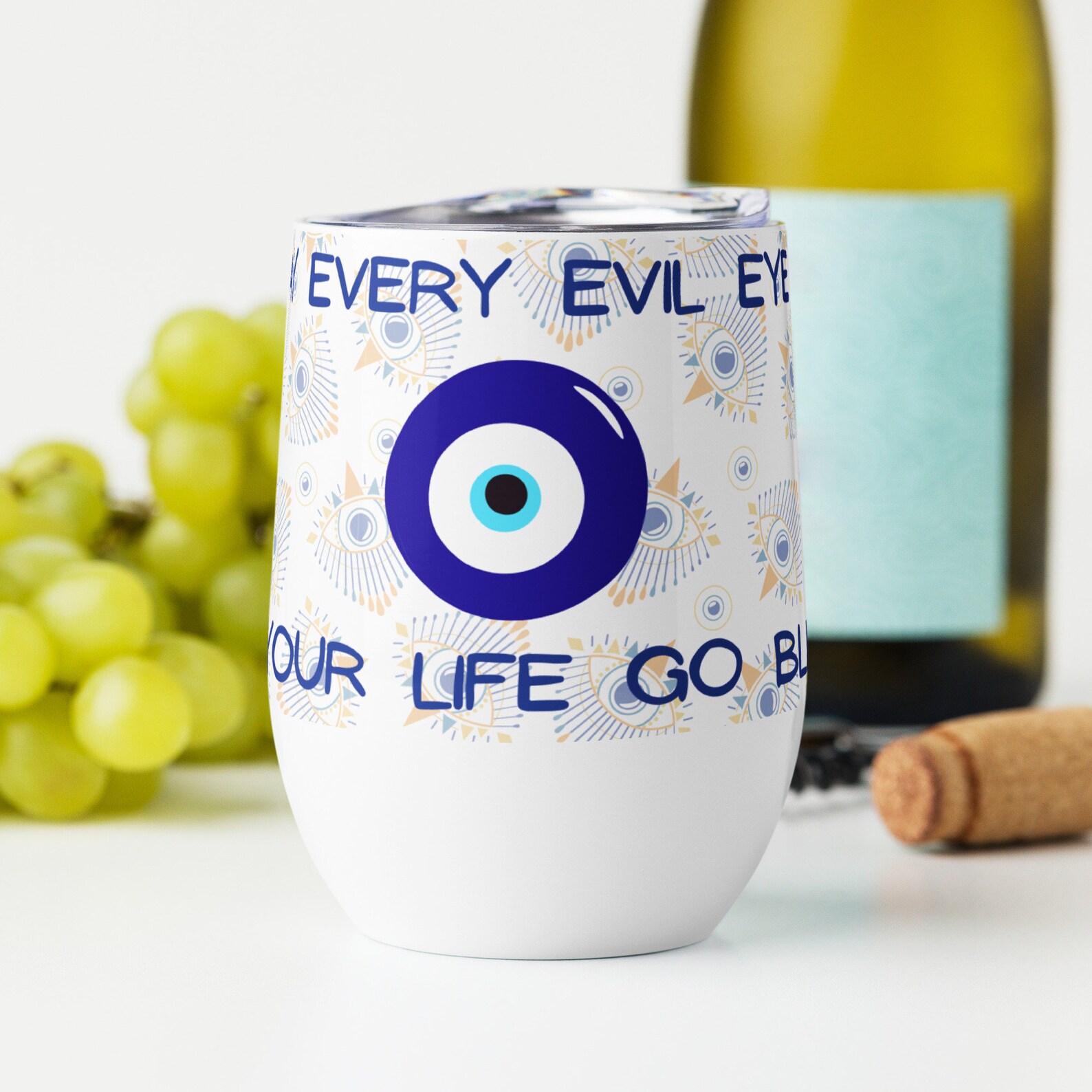 EVIL EYE Wine Tumbler With Lid Blue Protective Spiritual Blue Eye ...
