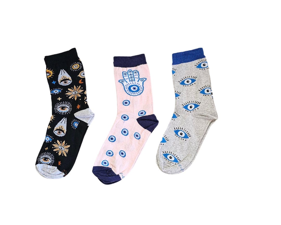 Socks With EVIL EYE Embroidery Cozy Cute Casual Unisex Xmas Crew Socks ...