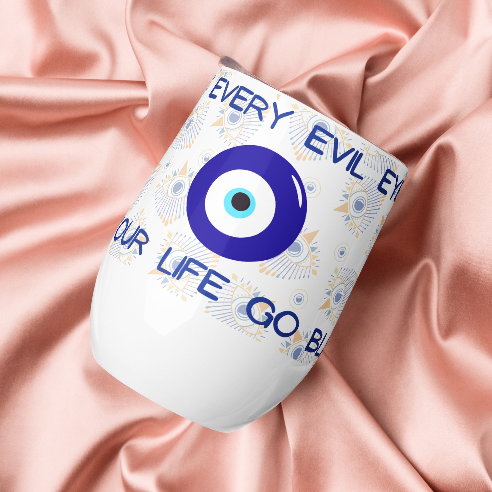 EVIL EYE Wine Tumbler With Lid Blue Protective Spiritual Blue Eye ...