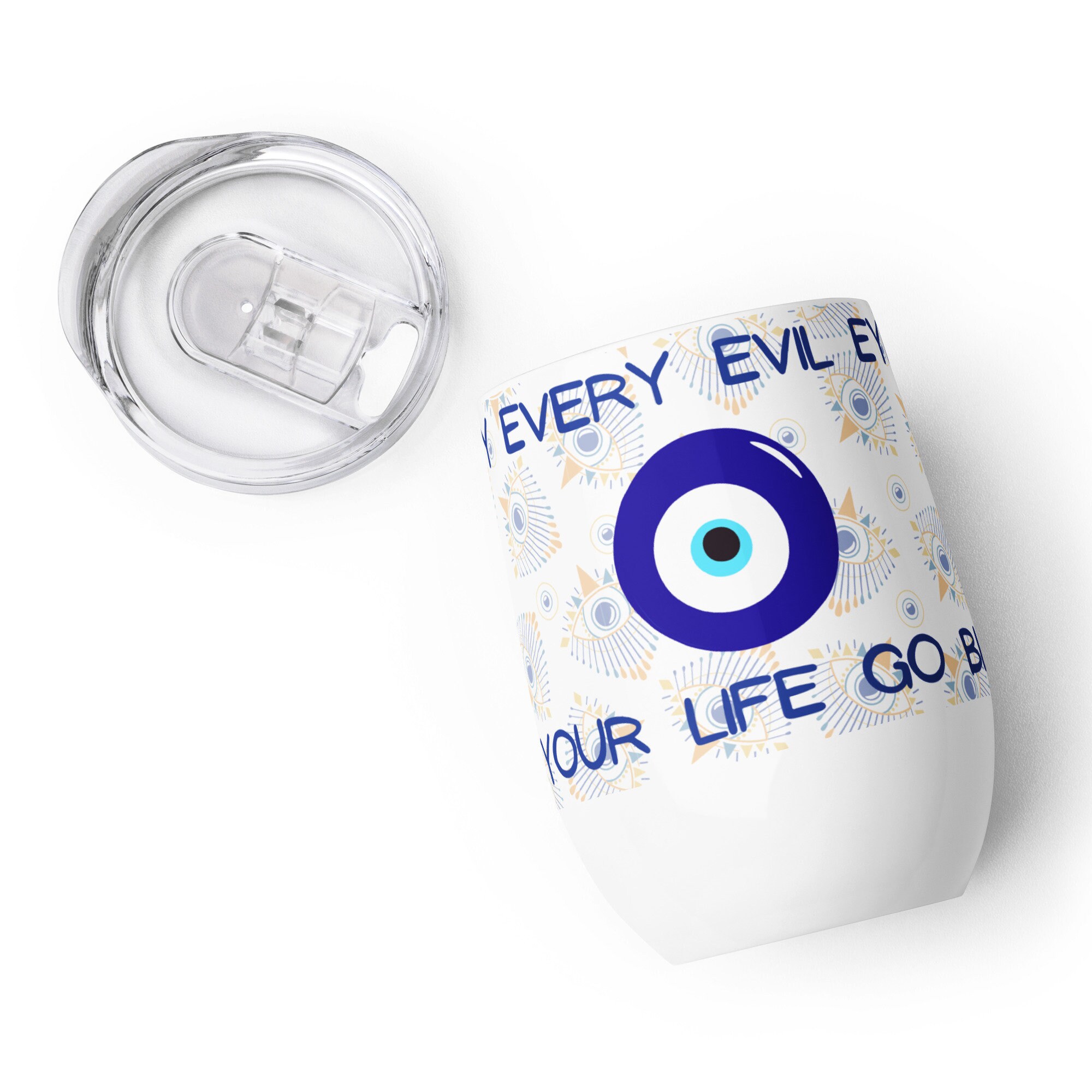 EVIL EYE Wine Tumbler With Lid Blue Protective Spiritual Blue Eye ...