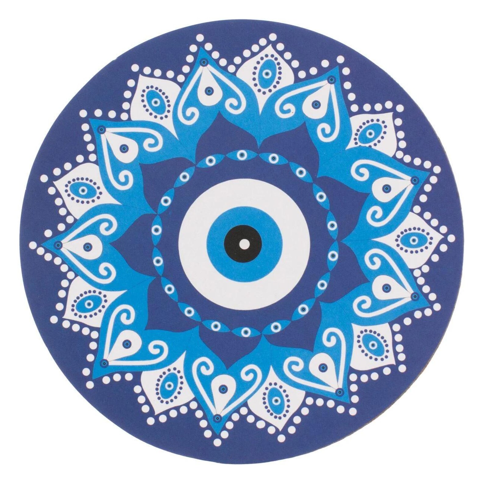 MANDALA COASTER SET With Evil Eye Print Cork Wood Floral Eclectic ...
