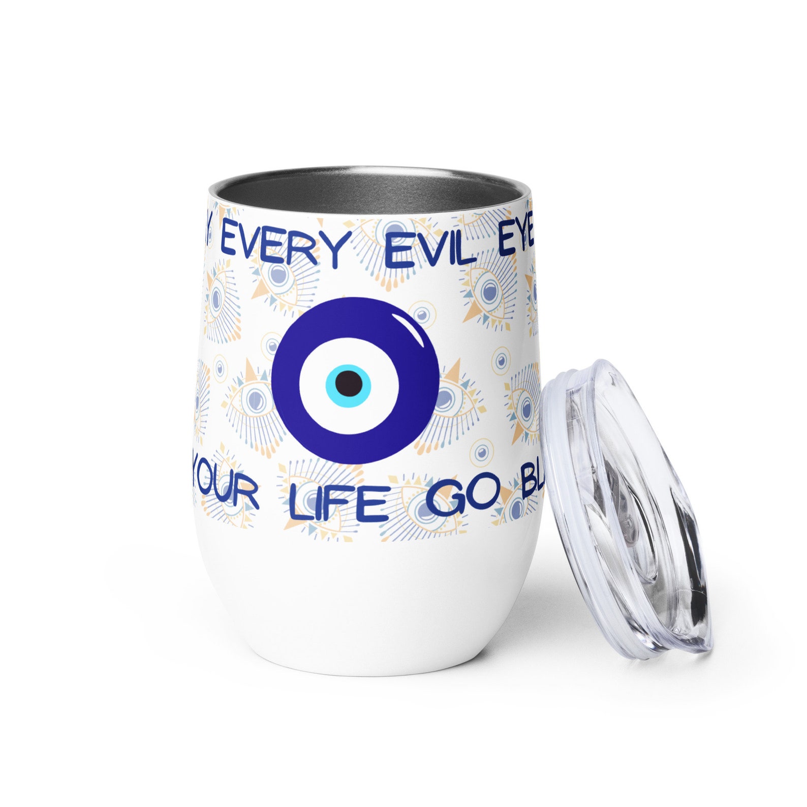 EVIL EYE Wine Tumbler With Lid Blue Protective Spiritual Blue Eye ...