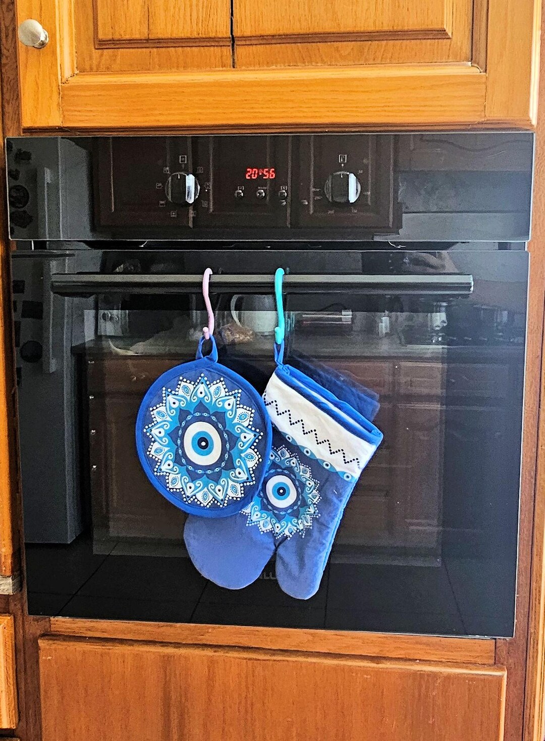 Oven Mitt and Pot Holder Set With EVIL EYE Print Blue Farmhouse ...