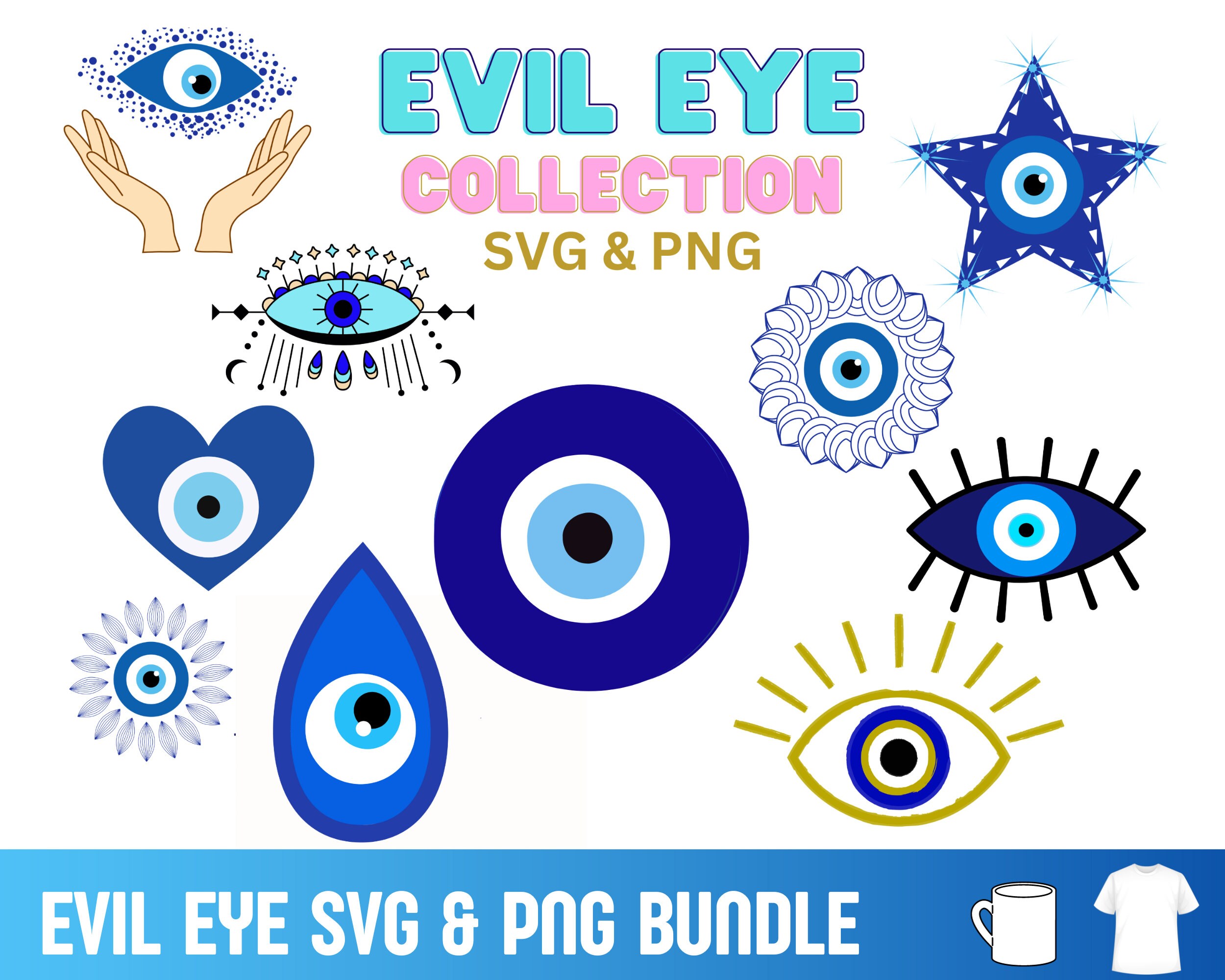 EVIL EYE Svg Png BUNDLE Spiritual Bohemian Greek Blue Eye Protection ...