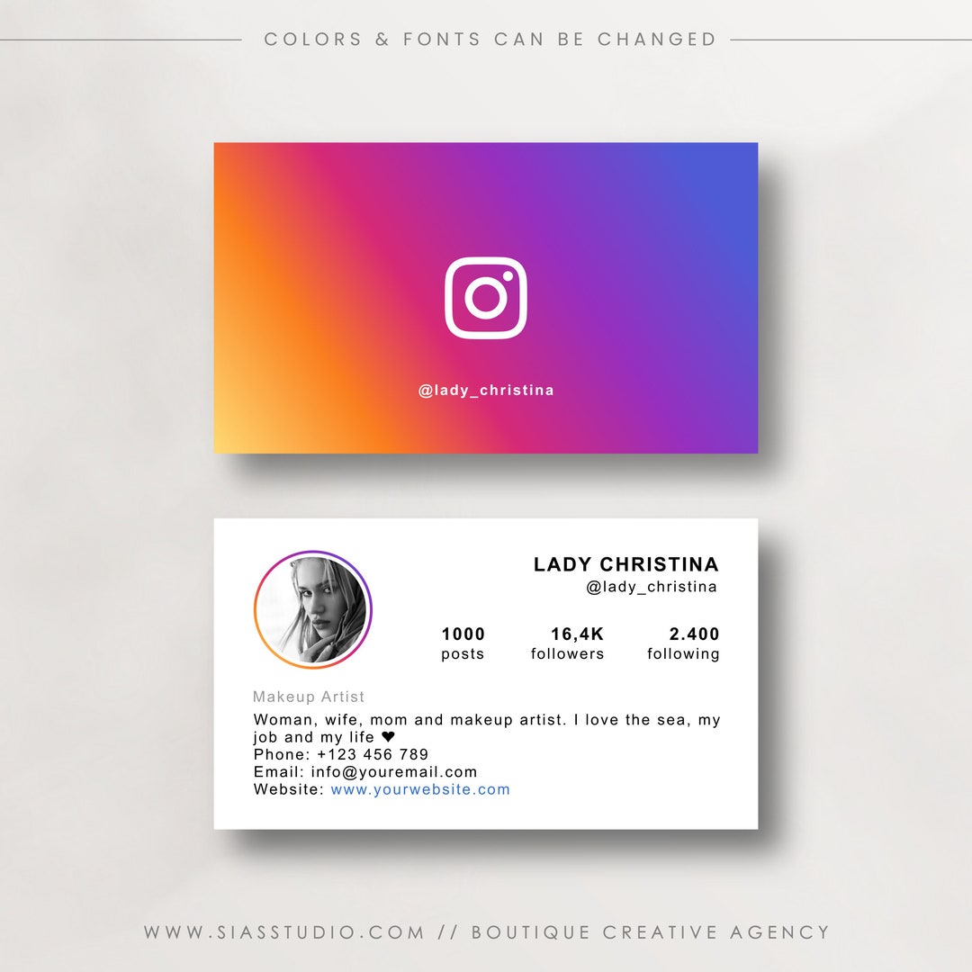 Double-sided Business Card Design, Instagram Profile Business Card ...