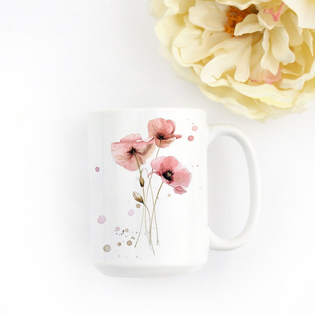 Poppy Flower Morning Mug Watercolor Gifts Coffee Mug Poppy Flowers ...