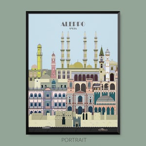 Aleppo, Syria, Travel Poster, City Print, Mosque Drawing, Church ...
