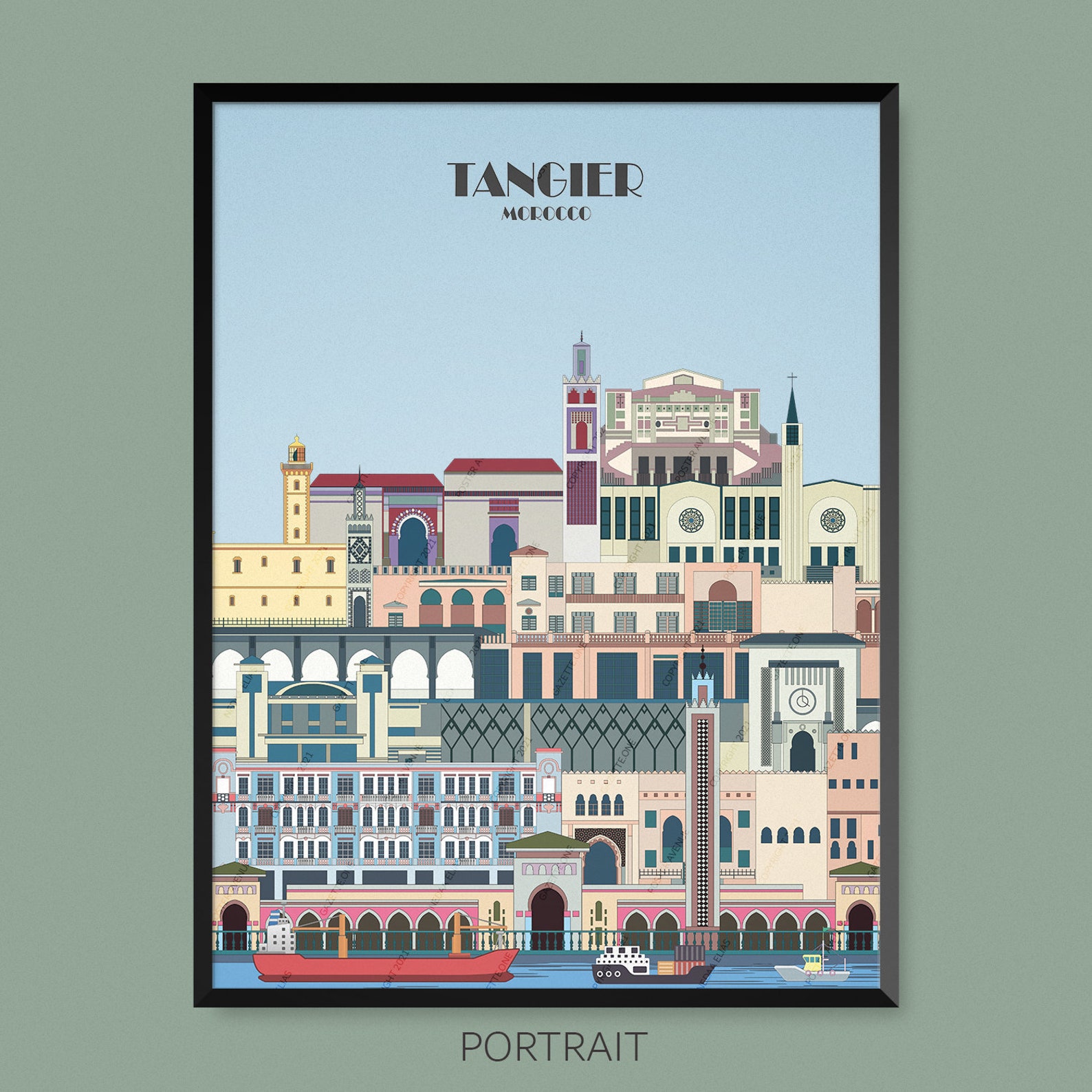 Tangier Morocco Travel Poster City Print Train Drawing - Etsy