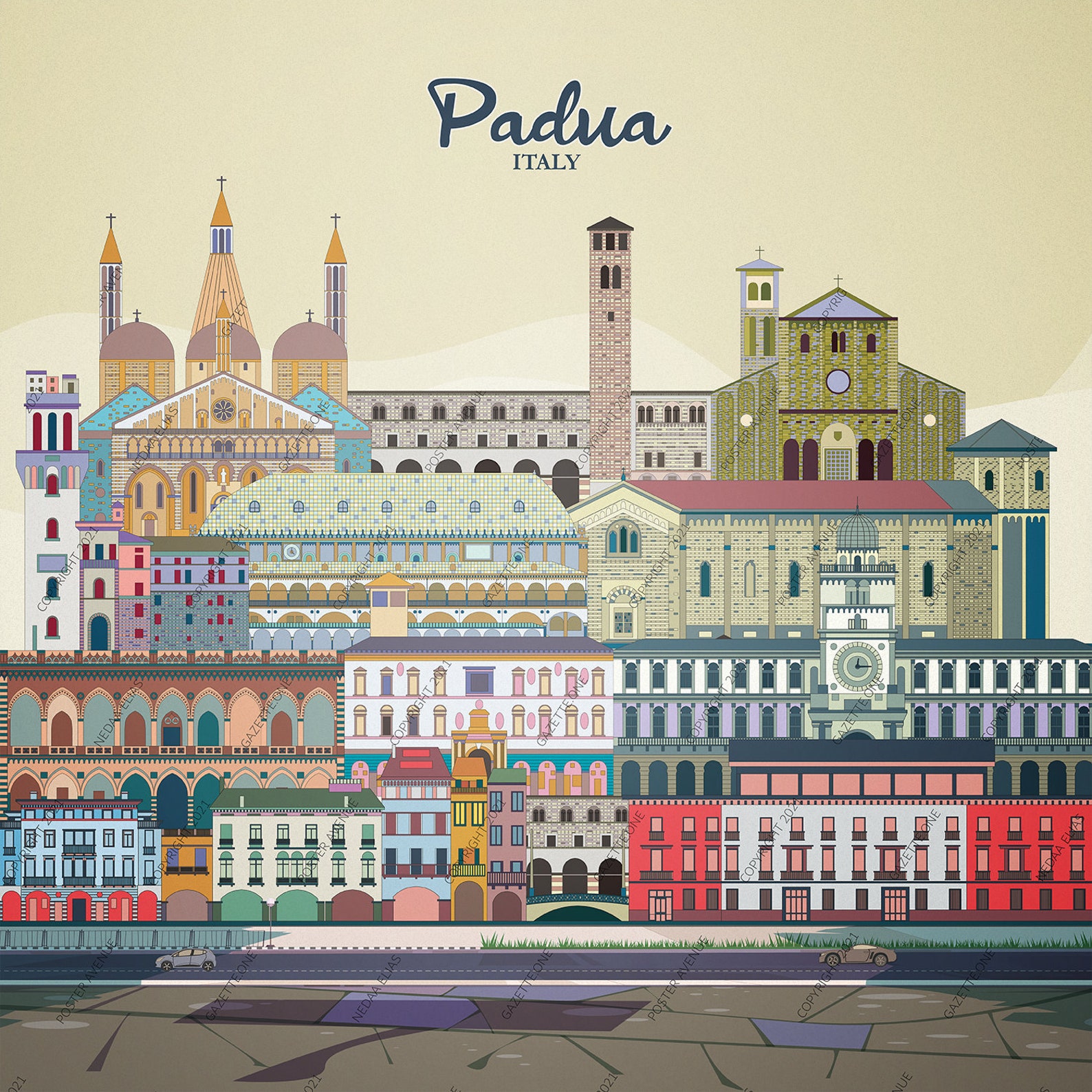 Padua Italy Travel Poster City Print Basilica Sketch - Etsy