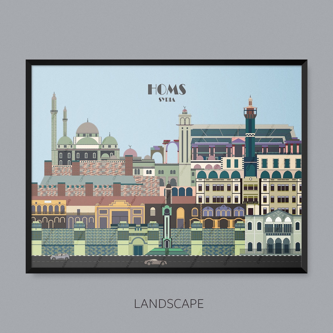 Homs, Syria, Travel Poster, City Print, Mosque Outline, Church ...