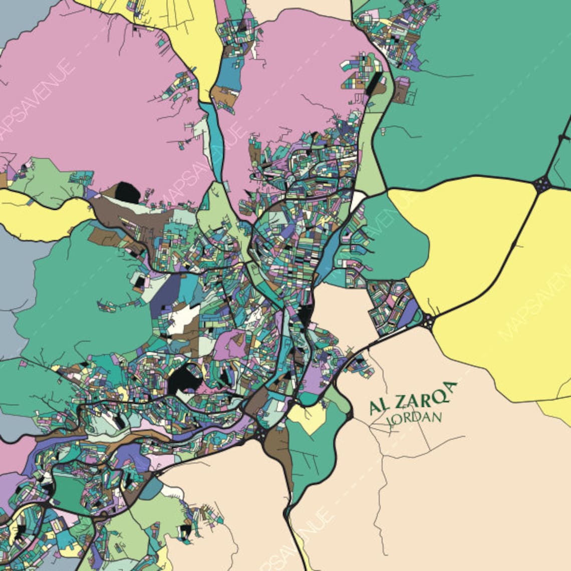 Zarqa Jordan Map Print Modern Contemporary Chroma Color | Etsy
