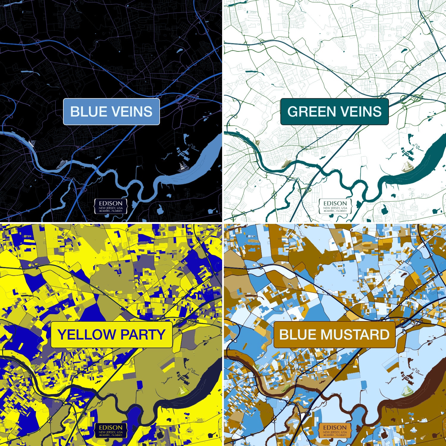 Edison New Jersey USA Map Print Modern Contemporary | Etsy