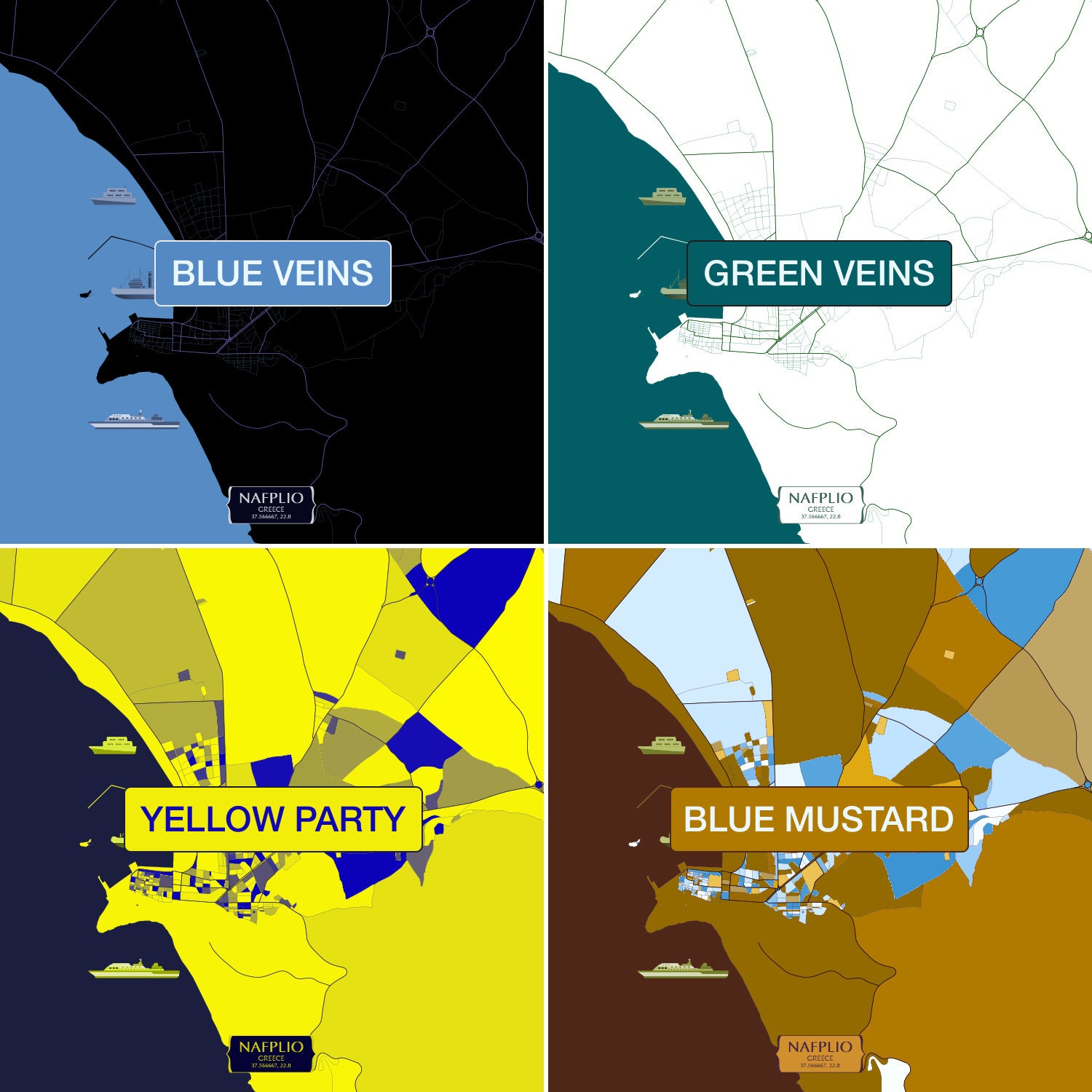 Nafplio Greece Map Print Modern Contemporary Chroma Color | Etsy