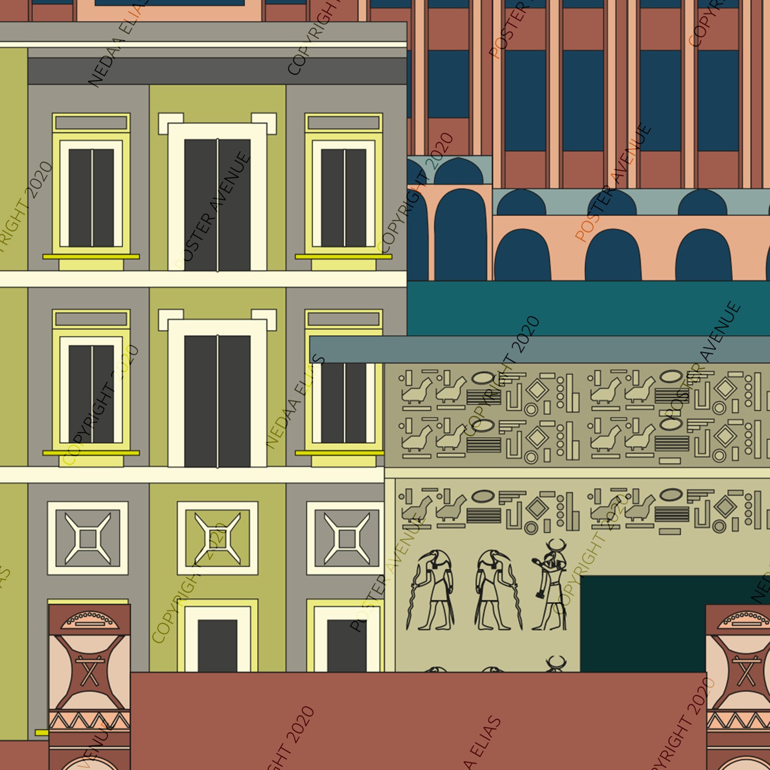 Aswan Egypt Travel Poster City Print Mosque Drawing | Etsy