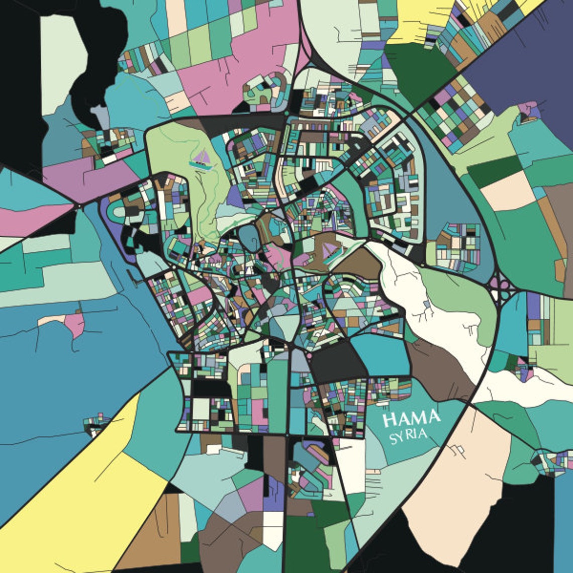 Hama Syria Map Print Modern Contemporary Chroma Color Map | Etsy