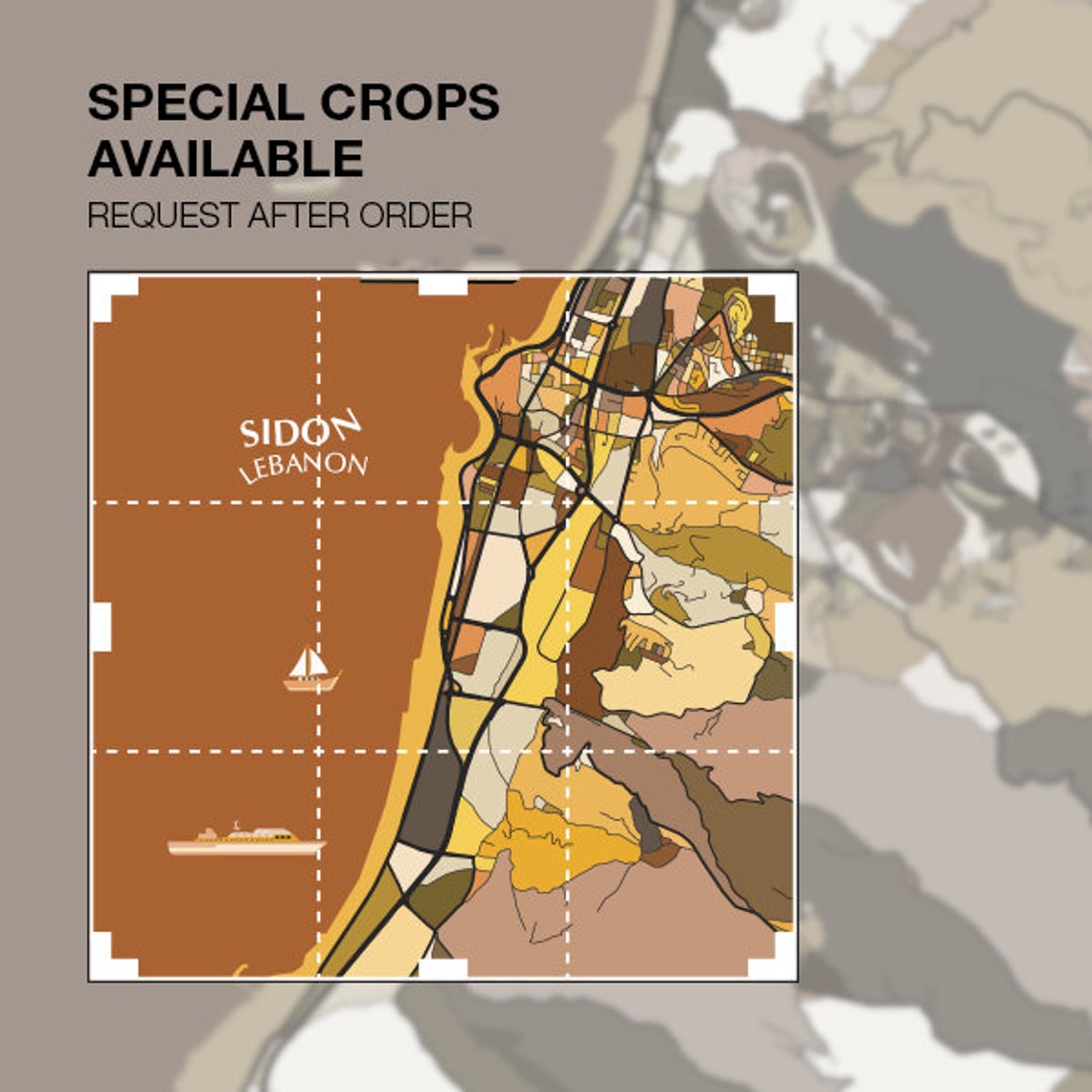 Sidon Lebanon Map Print Modern Contemporary Chroma Color | Etsy